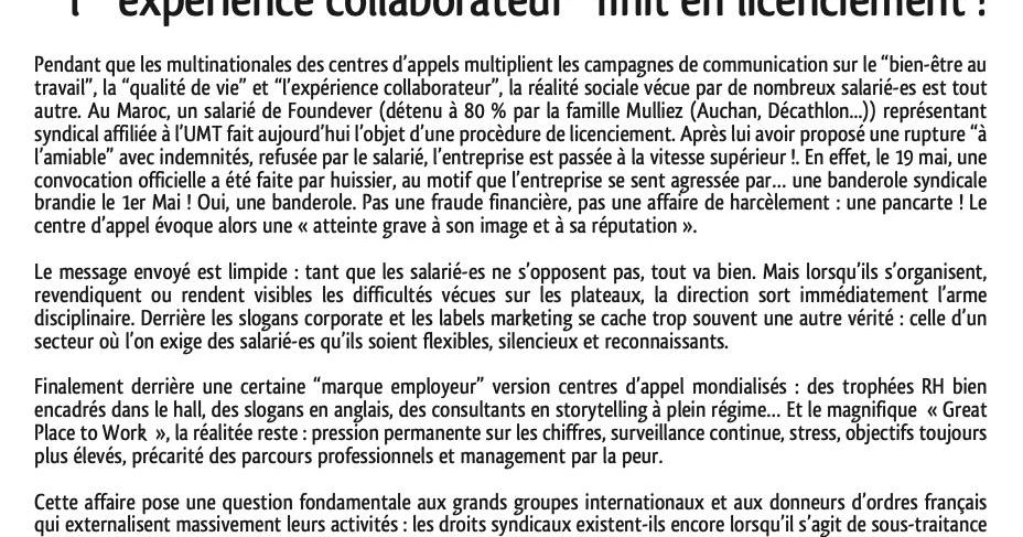 Chez #Foundever comme ailleurs stop à la répression ! - Sud PTT